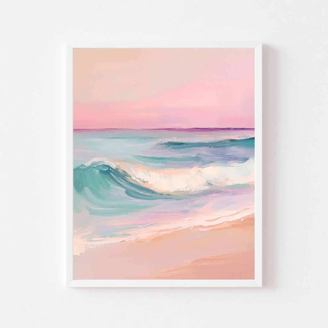 Kna Prints - Pink Sky Ocean Painting Pastel Coastal Seascape Girly ...