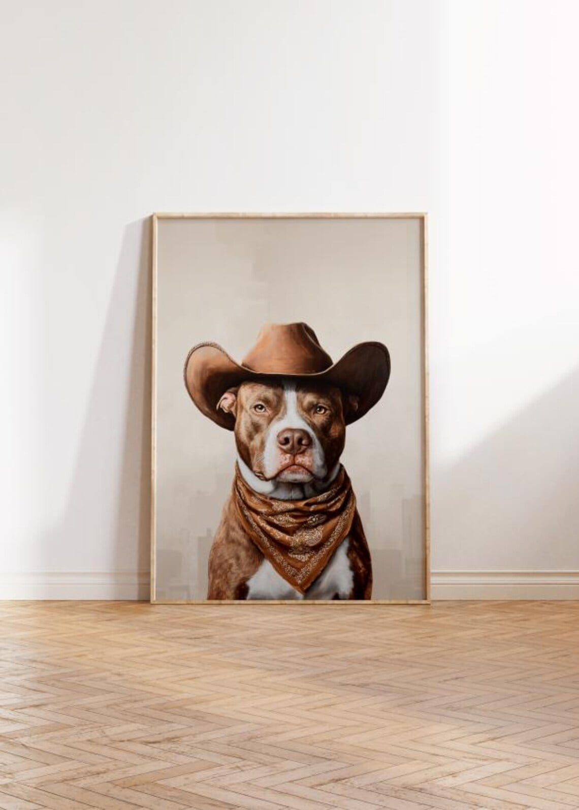 Kna Prints - Pitbull Cowboy Art, Dog Cowboy Hat Print Pitbull Dog ...