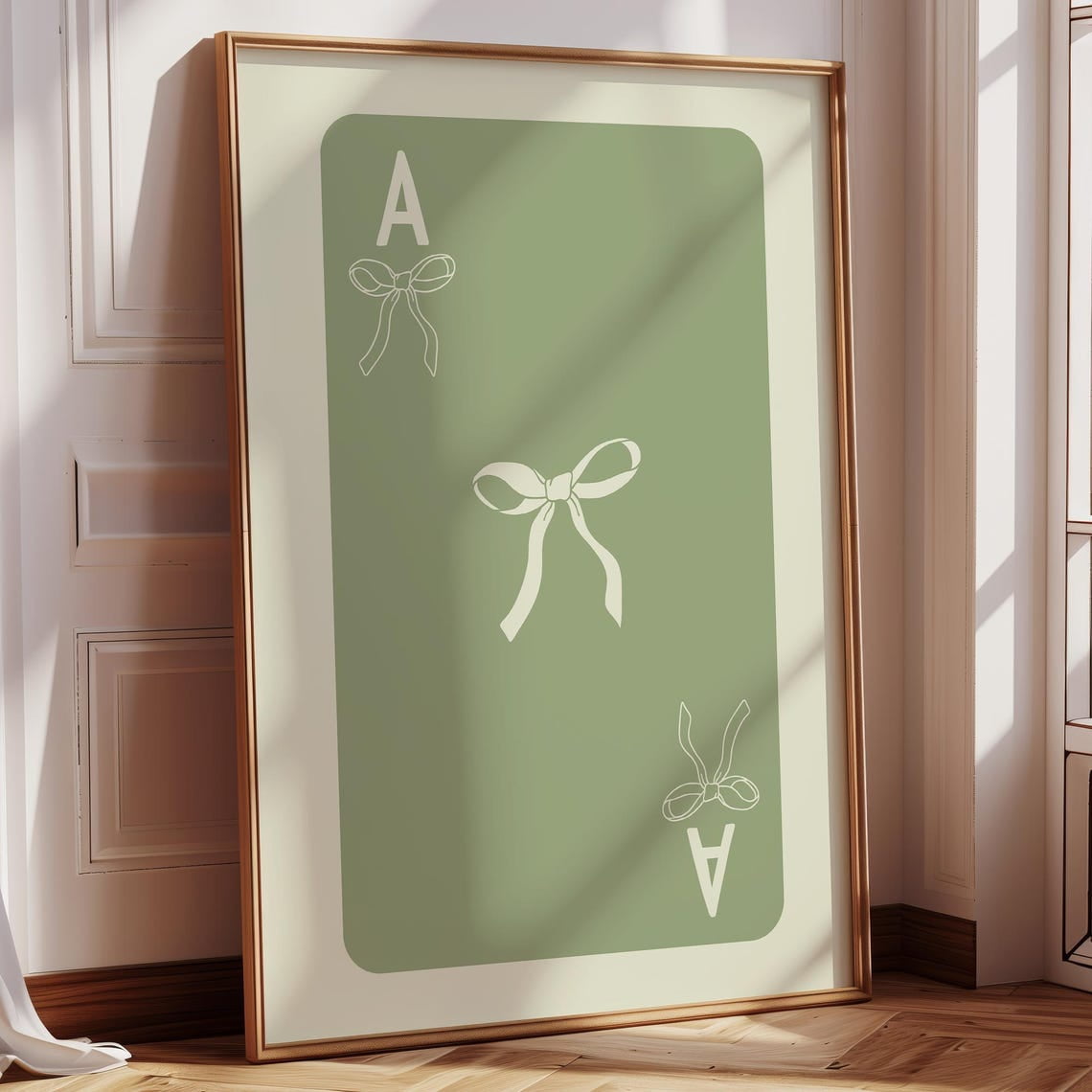 Kna Prints - Playing Card Print, Sage Green Bows Poster, Coquette Bows ...