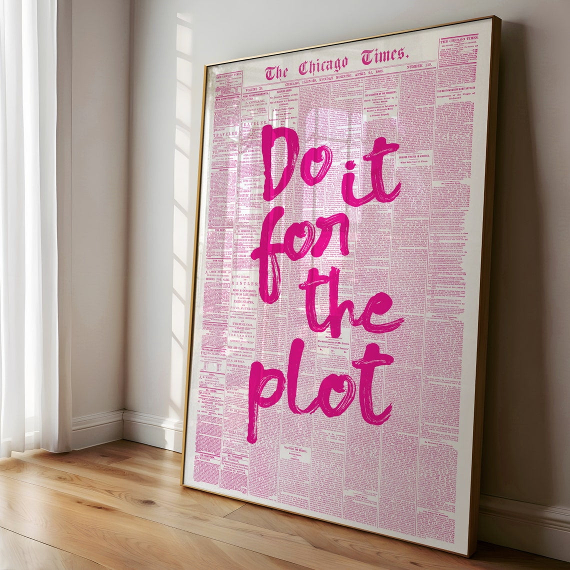 Kna Prints - Do It For The Plot Newspaper Print, Trendy Pink Aesthetic ...