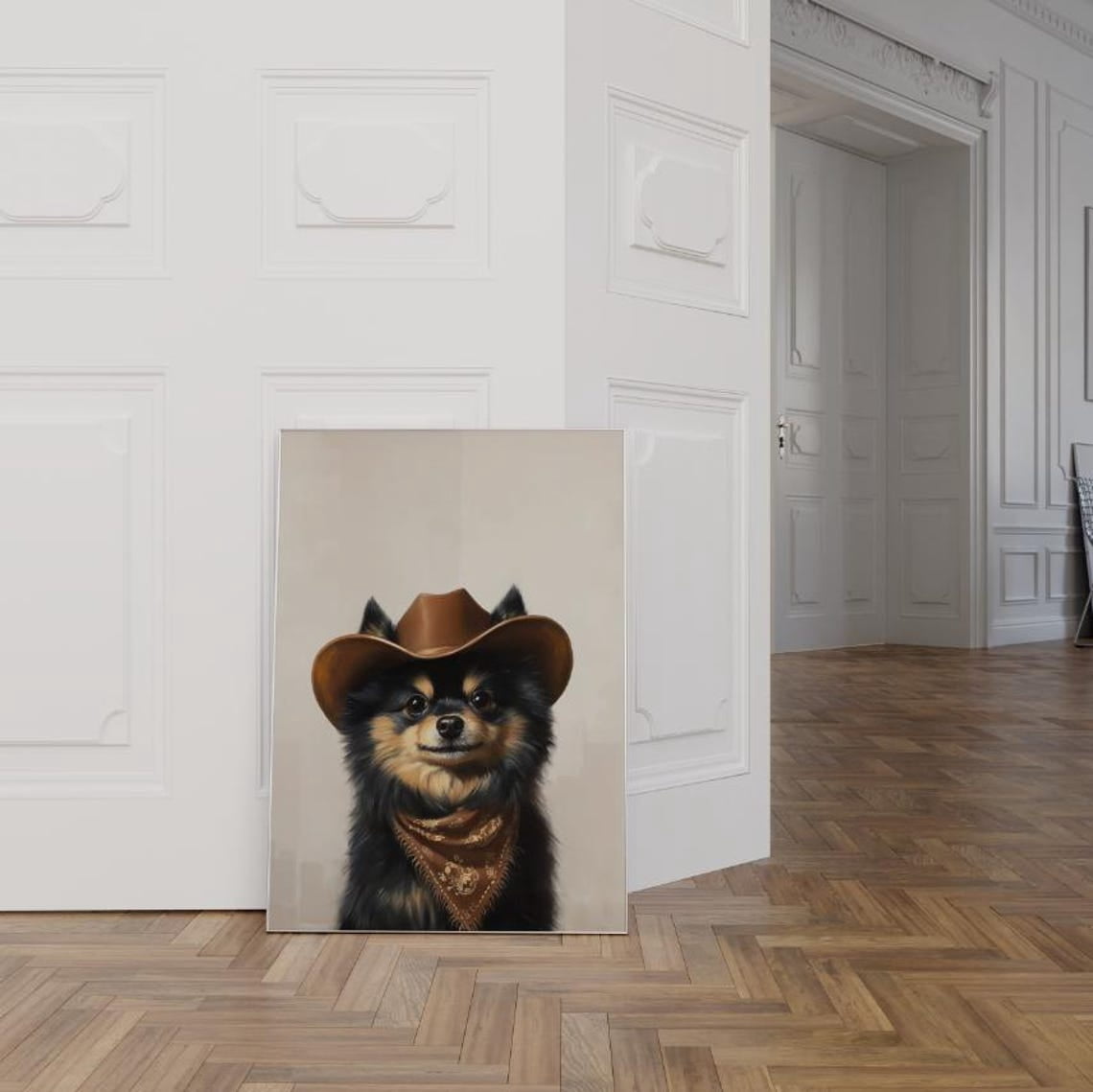 Kna Prints - Pomeranian Dog Cowboy Hat Print, Neutral Aesthetic Print ...