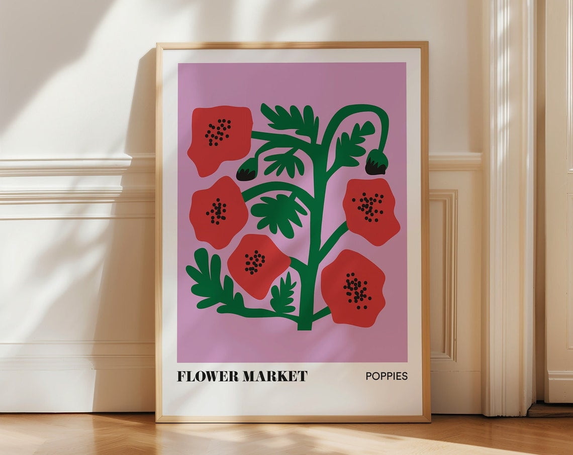 Kna Prints - Poppies Colourful Wall Art, Botanical Print, Poppies ...