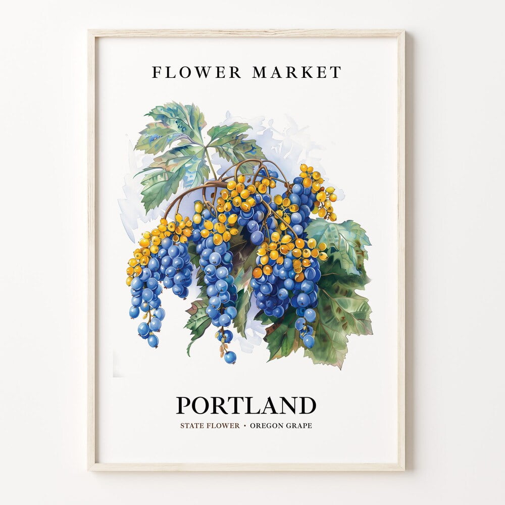 Kna Prints - Portland Oregon State Flower Poster Print, Oregon Grape ...