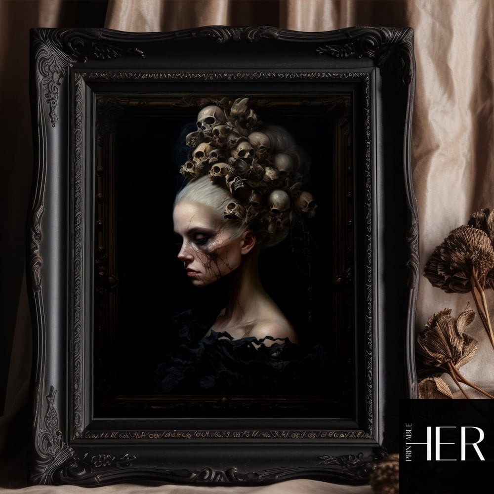 Kna Prints - Portrait Of Witch Woman Skull Crown Dark Academia Gothic ...