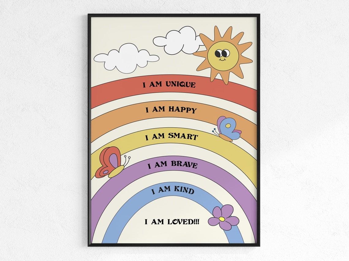 Kna Prints - Positive Affirmations Rainbow Poster, Retro Motivation ...