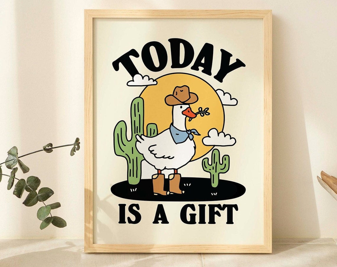 Kna Prints - Positive Cowboy Goose Print, Retro Howdy Poster, Western ...