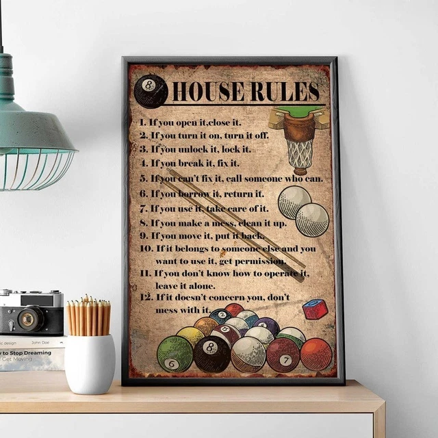 Kna Prints - Poster 8 House Rules Print, Billiard Table Facts Poster ...