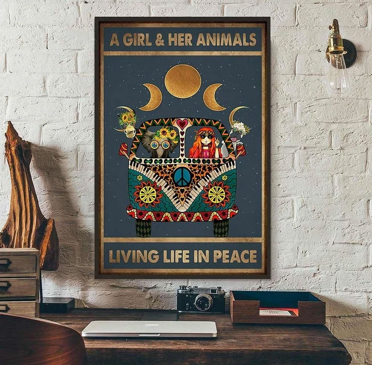 Kna Prints - Poster A Girl And Her Animals Living Life In Peace Hippie ...