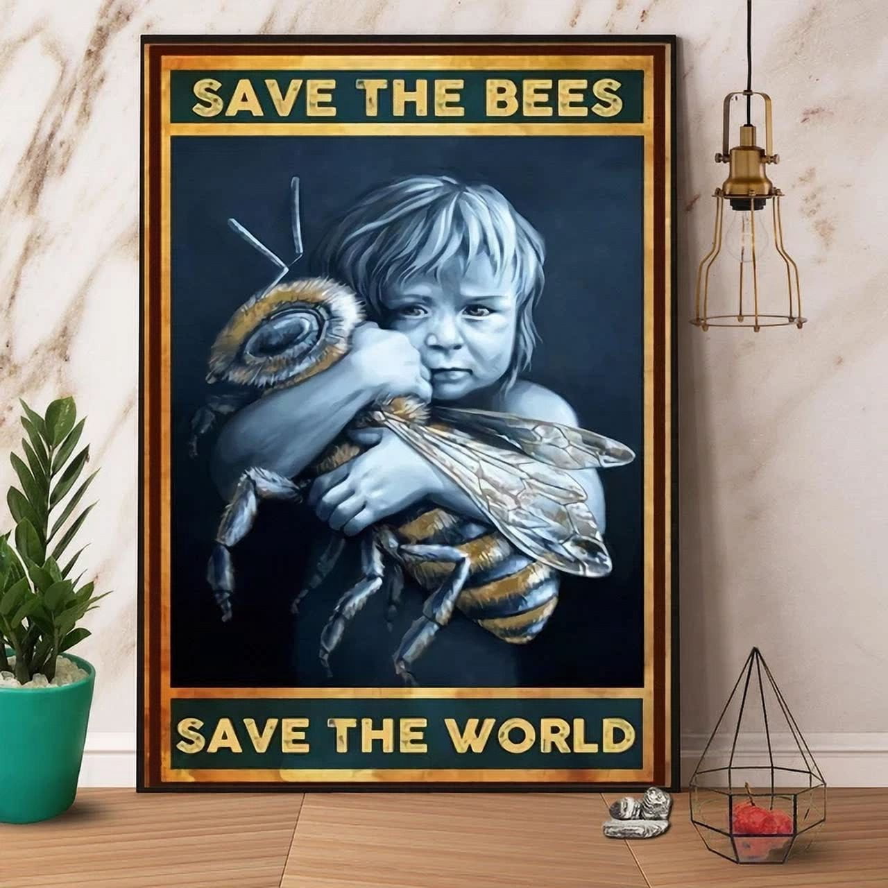 Kna Prints - Poster Bee & Boy Save The Bees Save The World Hugging Love ...
