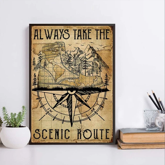 Kna Prints - Poster Camping Lover Always Take The Scenic Route Vintage ...