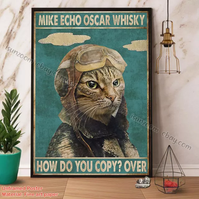 Kna Prints - Poster Cat Pilot Mike Echo Oscar Whisky Retro Paper Posterrame Wall Art Decor ...