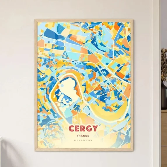 Kna Prints - Poster Colorful Cergy France Blue Orange Fine Art Print ...