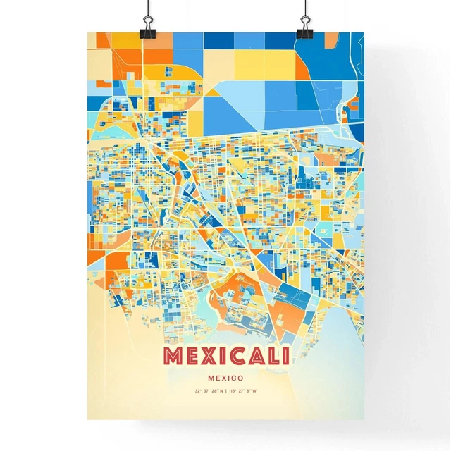 Kna Prints - Poster Colorful Mexicali Mexico Blue Orange Fine Art Print ...