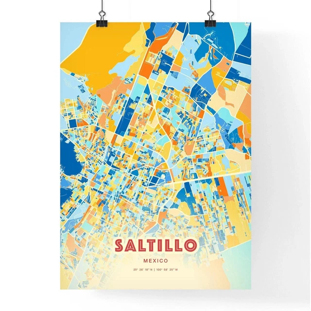Kna Prints - Poster Colorful Saltillo Mexico Blue Orange Fine Art Print ...