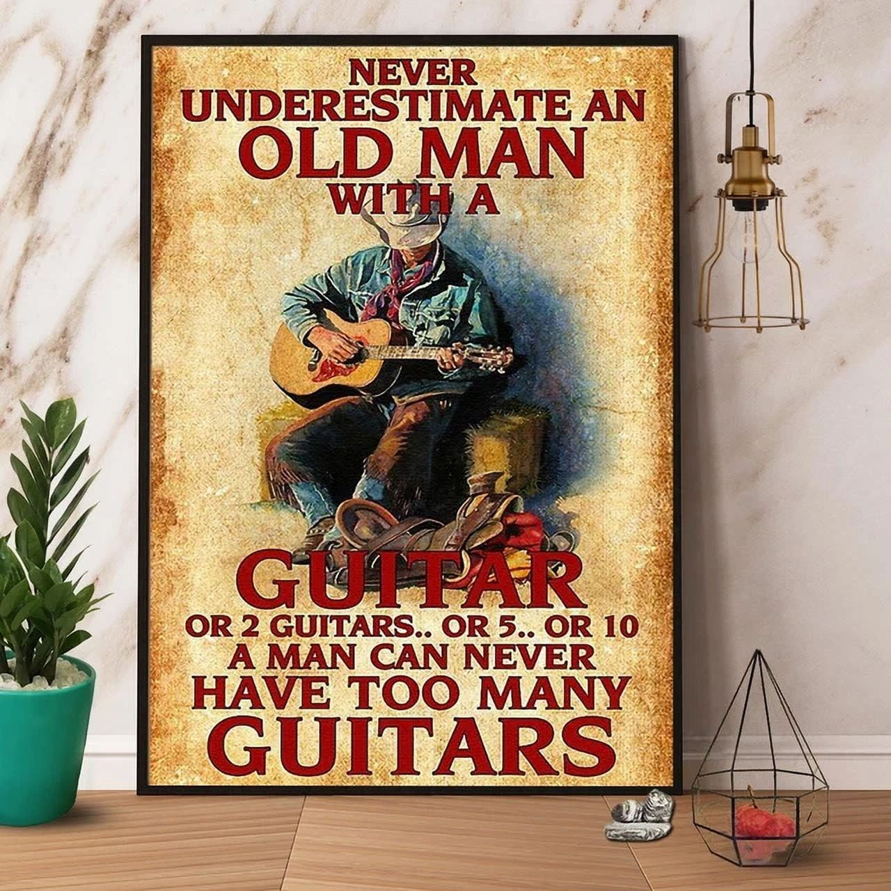 Kna Prints - Poster Cowboy & Guitar Never Underestimate A Man Can Never ...