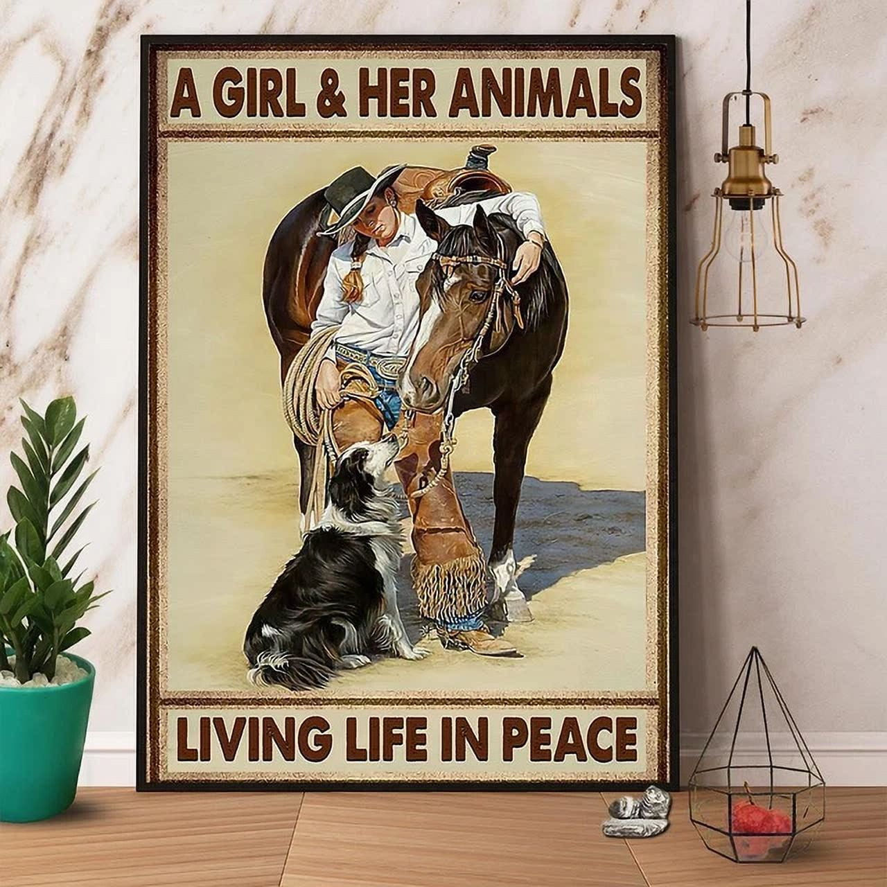 Kna Prints - Poster Cowgirl Horse And Dog Girl & Her Animals Living ...
