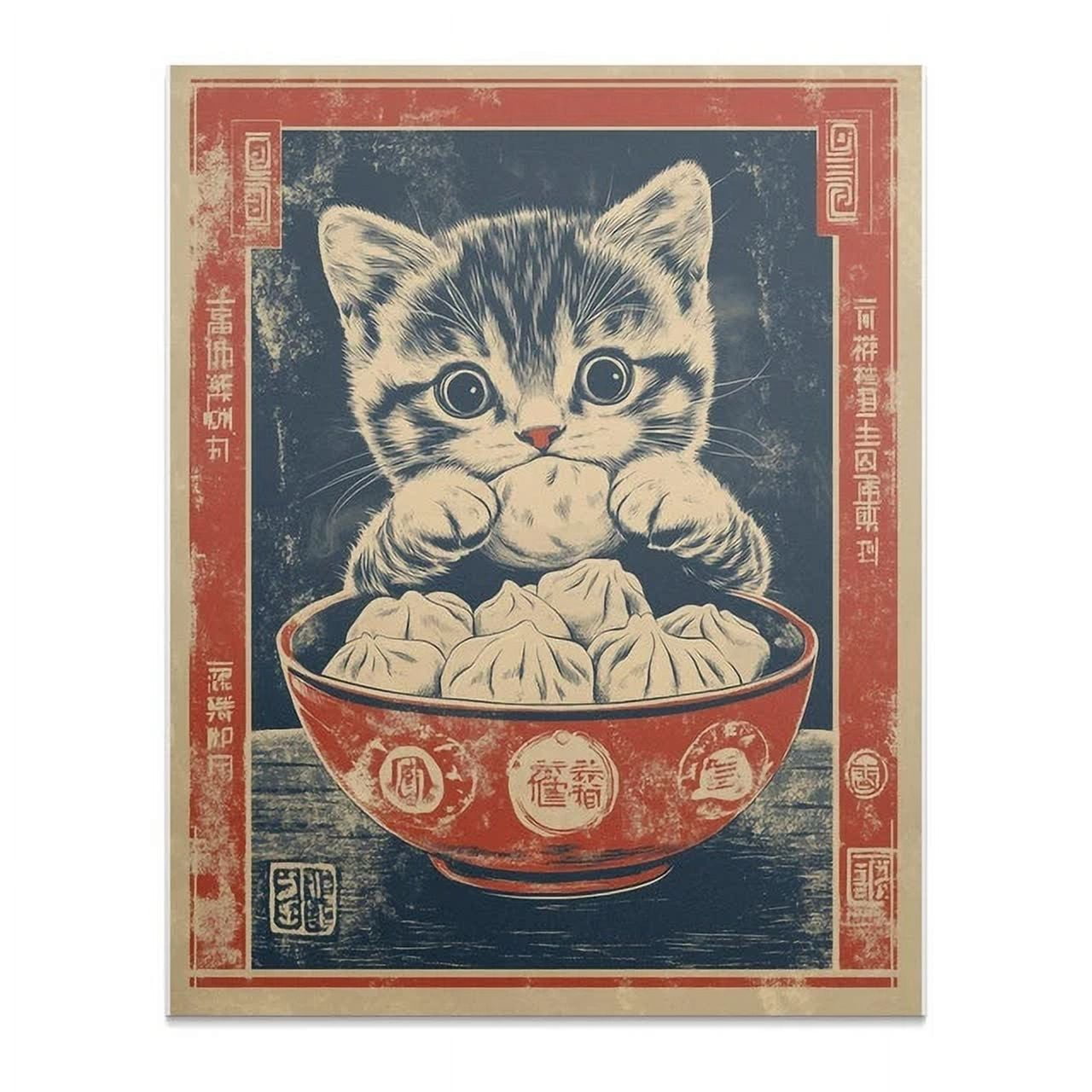 Kna Prints - Poster Cute Cat Eating Dumplings Poster, Chinese Style ...