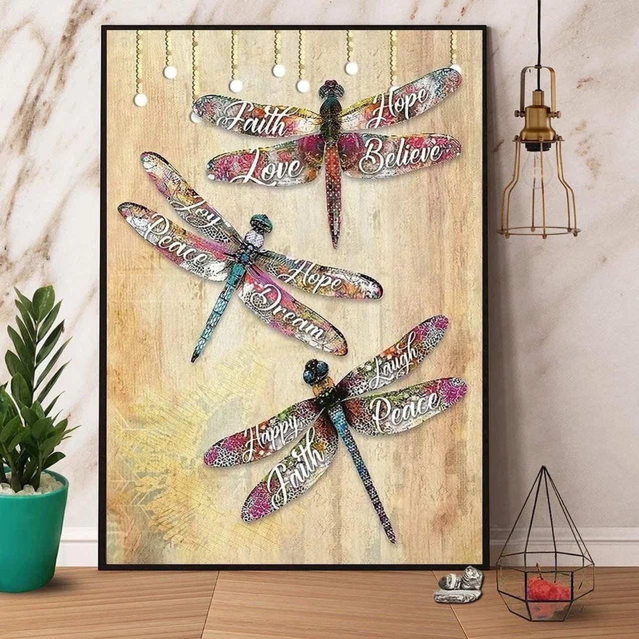 Kna Prints - Poster Dragonfly Faith Hope Love Believe Paper Posterrame ...
