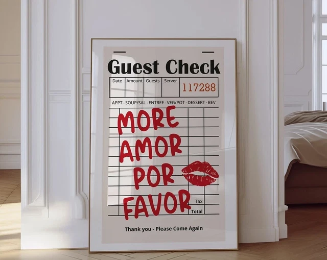 Kna Prints - Poster Guest Check Print Trendy Wall Art More Amor For ...