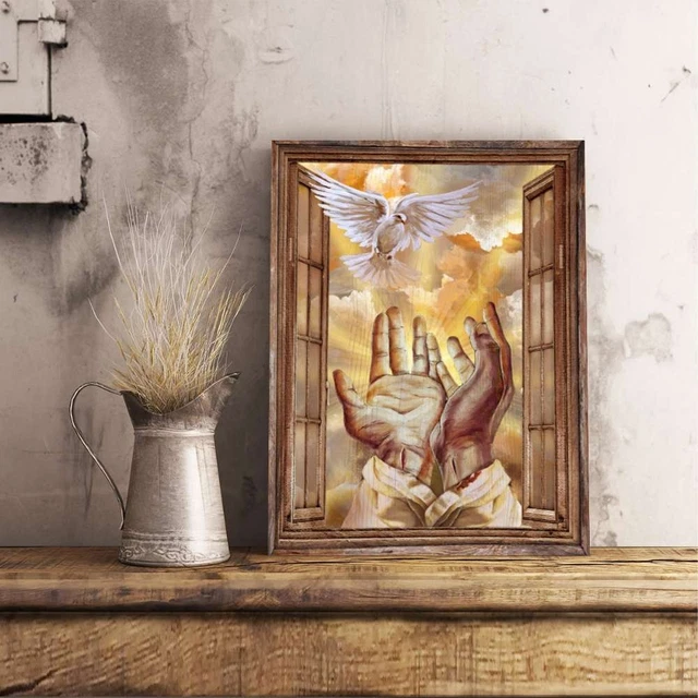 Kna Prints - Poster Hands Of Jesus Flying White Dove Poster, UNFRAMED ...