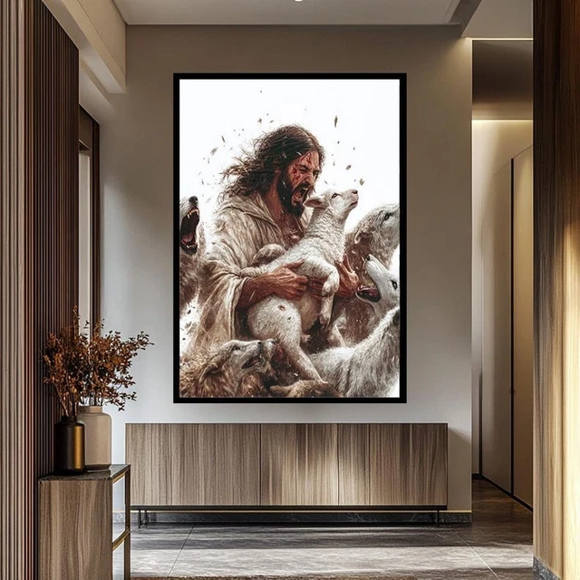 Kna Prints - Poster Jesus Protecting The Lamb Wall Art ,Courageous ...