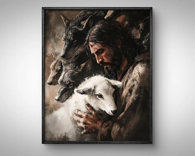 Kna Prints - Poster Jesus Saves The Lamb From Wolves, Protection Jesus ...