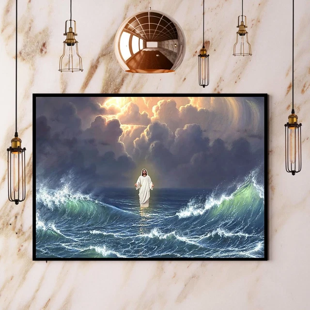 Kna Prints - Poster Jesus Shadow In Ocean Christian Jesus Christ Paper ...