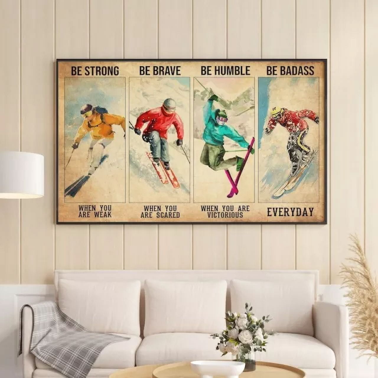 Kna Prints - Poster Man Mountain Skiing Art, Be Strong Be Brave Be ...