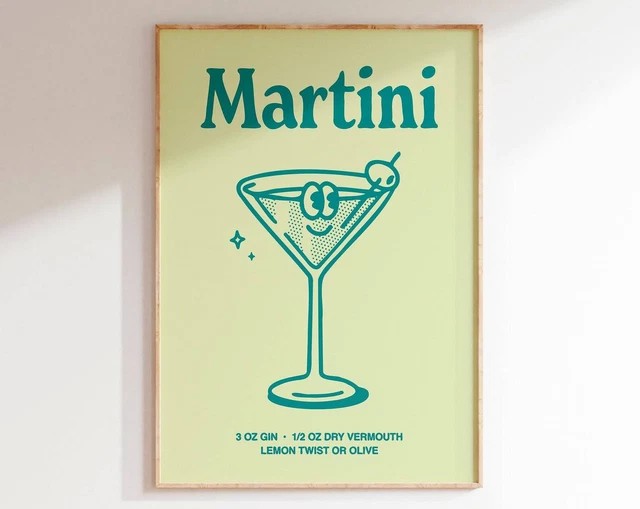 Kna Prints - Poster Martini Print Bar Art Print Retro Cocktail Poster ...