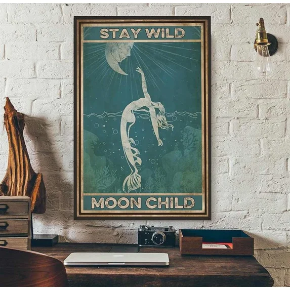 Kna Prints - Poster Mermaid Swimming Stay Wild Moon Child Vintage ...