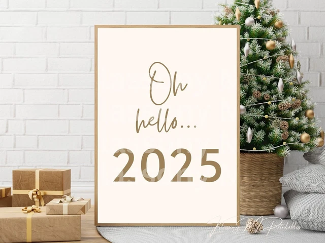Kna Prints - Poster Oh Hello 2025 Slogan Print 2025 New Year Gold Beige ...