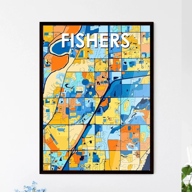Kna Prints - Poster Personalisable Vibrant Art Map Of Fishers Indiana ...