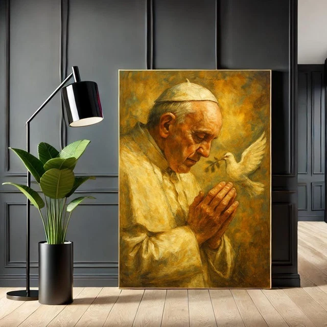 Kna Prints - Poster Pope Francis Dove Prayer Poster, Golden Religious ...