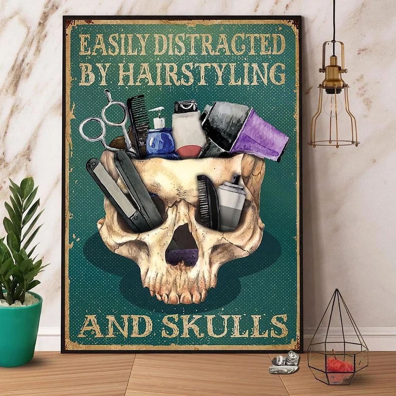 Kna Prints - Poster Retro Easily Distracted By Hairstylist And Skulls ...