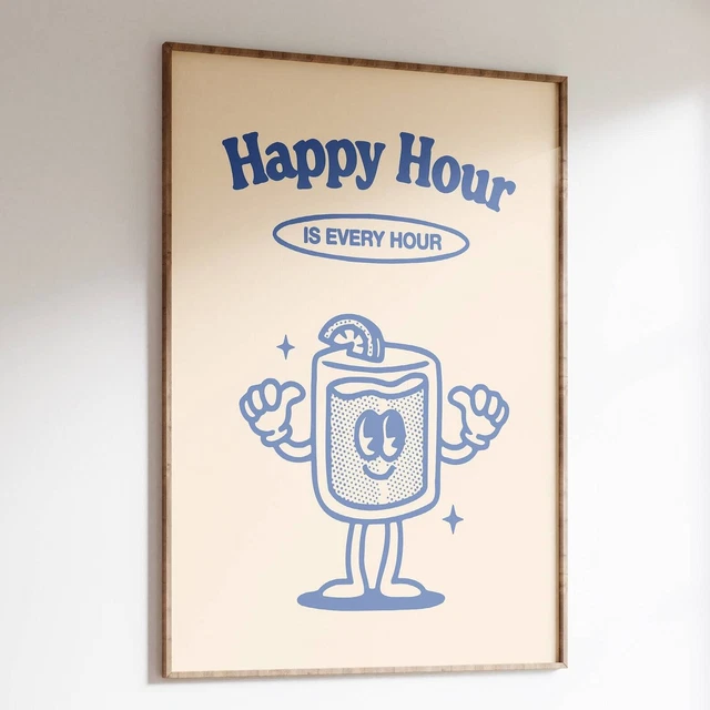 Kna Prints - Poster Retro Happy Hour Art Printable Wall Art 70S Groovy ...