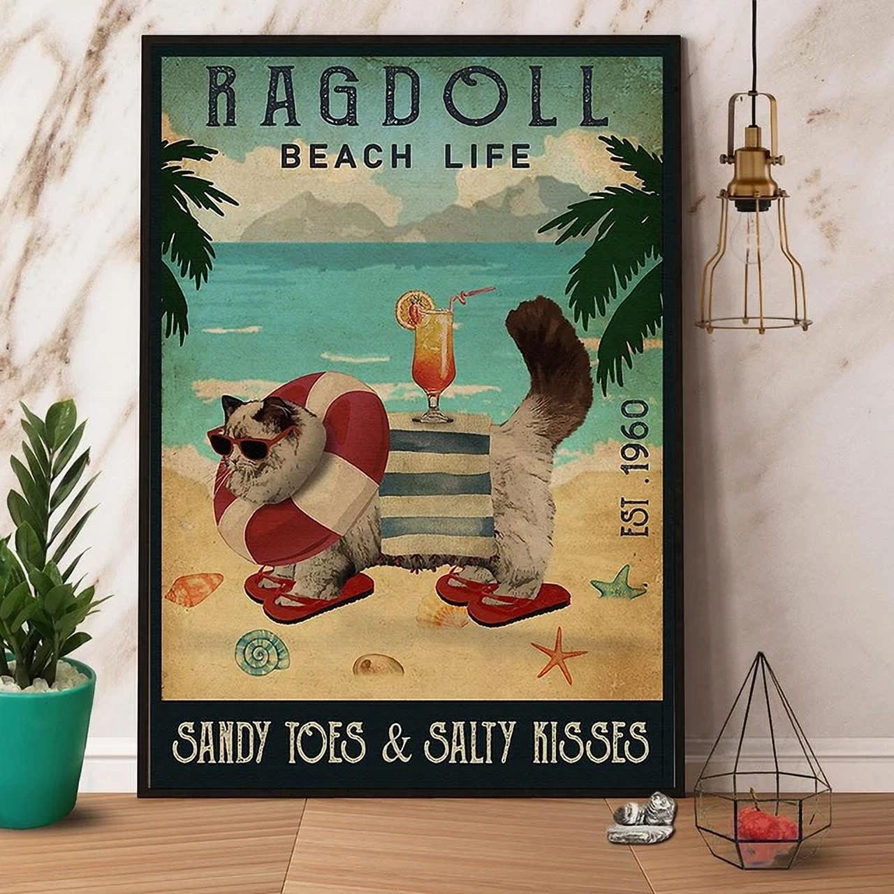 Kna Prints - Poster Vintage Beach Cocktail Ragdoll Cat Beach Life Paper ...