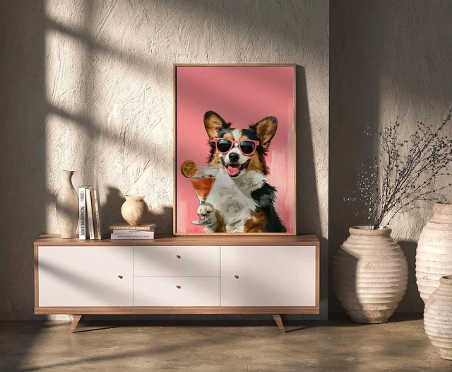 Kna Prints - Poster Vintage Corgi Dog Cocktail Wall Art Therapy Print ...