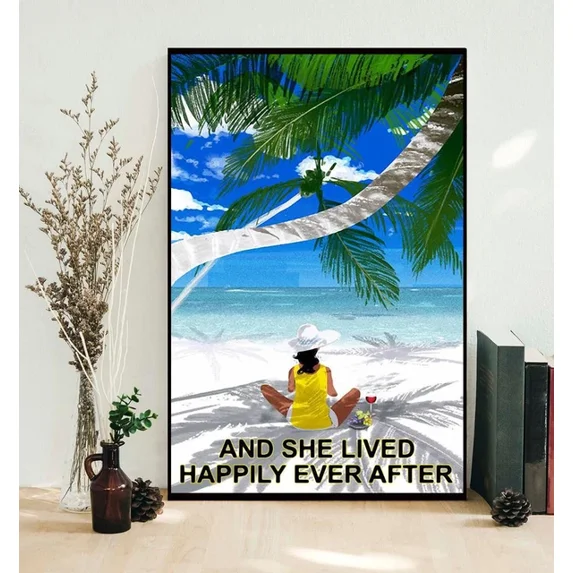 Kna Prints - Poster Wine Beach Girl And She Lived Happily Ever After ...