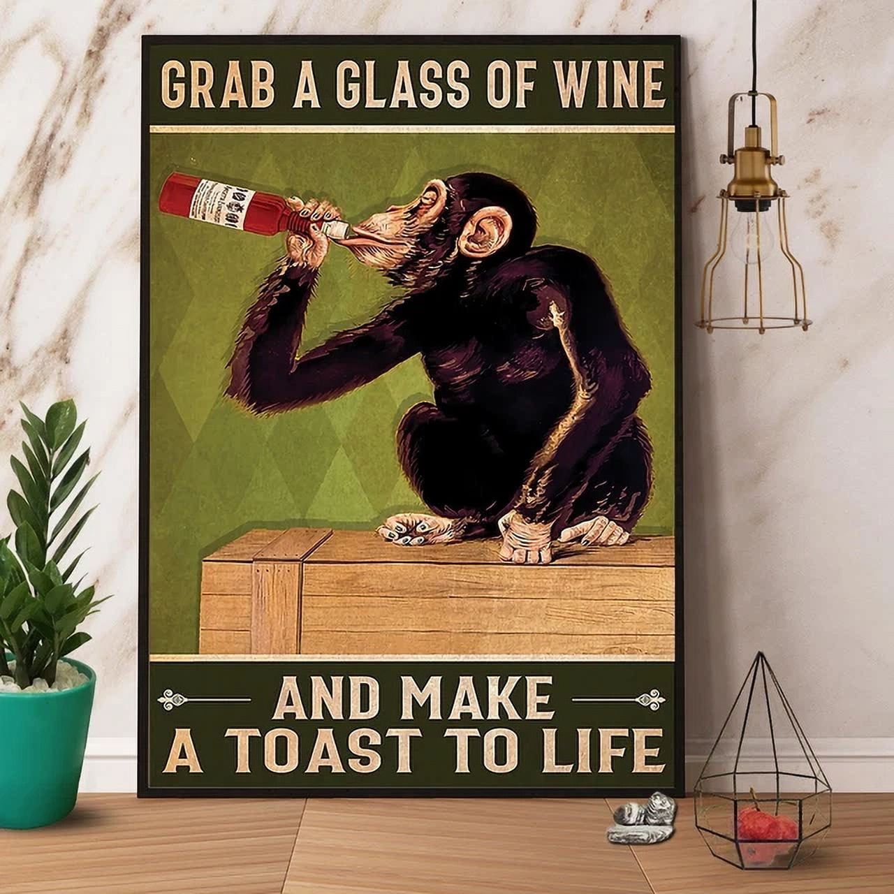 Kna Prints - Poster Wine Monkey Grab A Glass Of Wine And Make A Toast ...