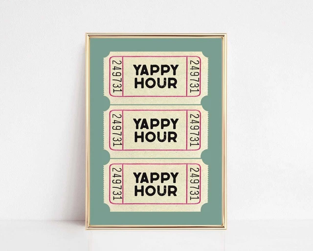 Kna Prints - Poster Yappy Hour Ticket Print Sage Green Wall Art Bar ...