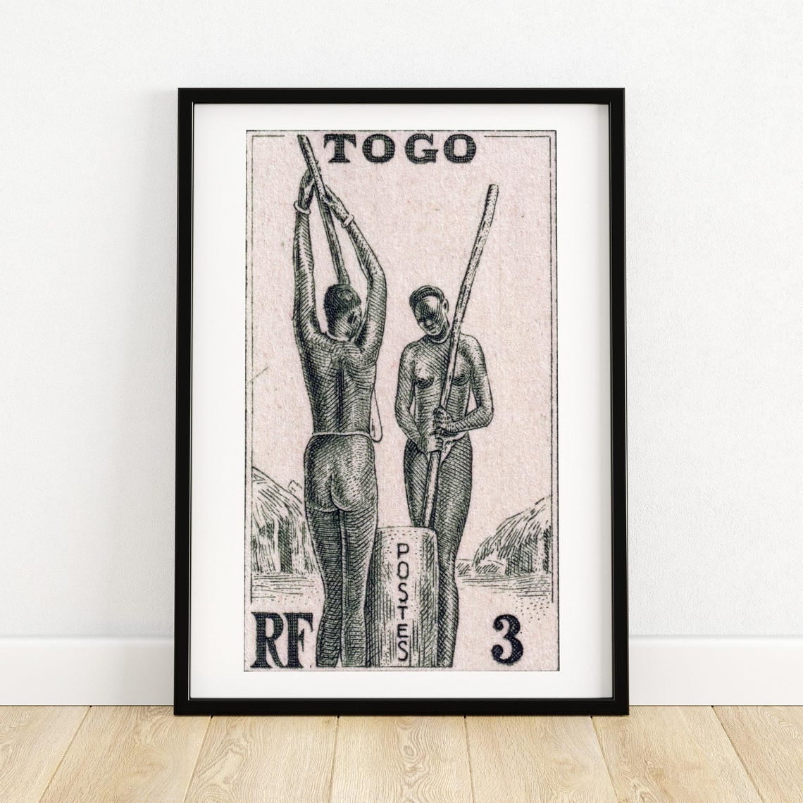 Kna Prints - Pounding Grain - Vintage African Art - Postage Stamp Print ...