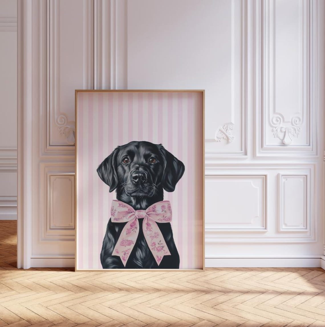 Kna Prints - Preppy Black Labrador Art Print, Pink Chinoiserie ...
