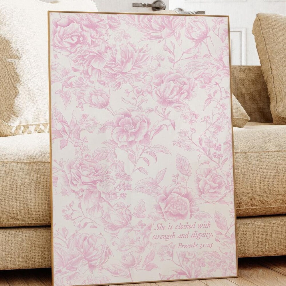 Kna Prints - Proverbs 31 25 Vintage Floral Print Pink Christian Wall ...