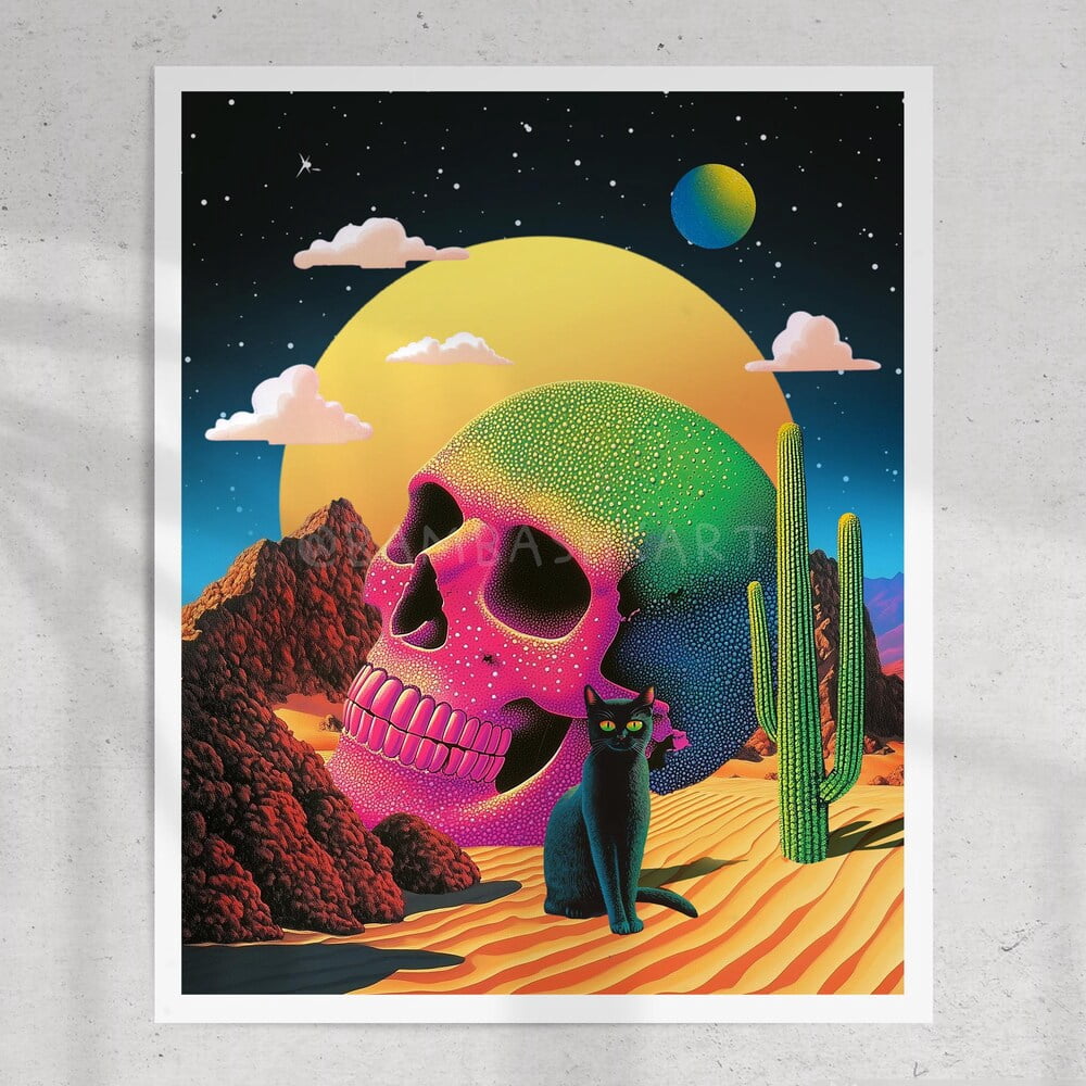 Kna Prints - Psychedelic Desert Skull Poster, Trippy Cosmic Vibrant ...