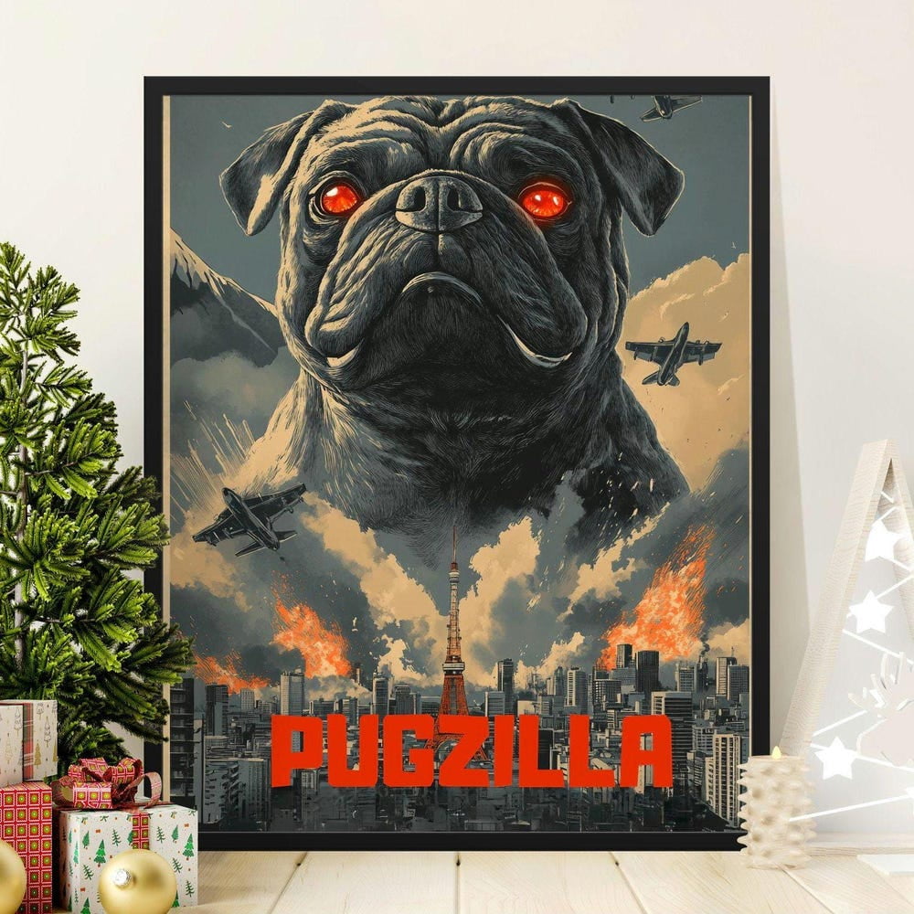 Kna Prints - Pugzilla Movie Poster Wall Art, Giant Pugzilla Poster ...