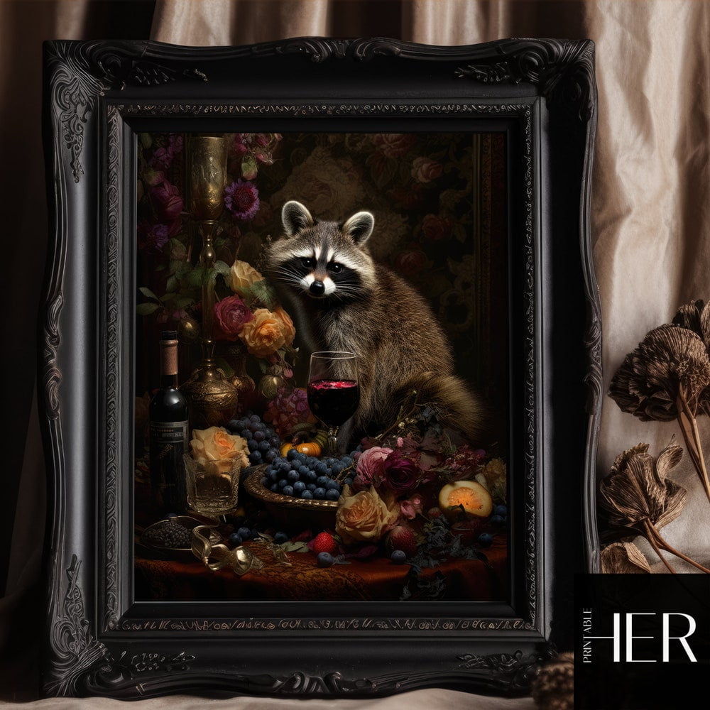 Kna Prints - Raccoon On Autumn Harvest Table Victorian Mansion Dark ...