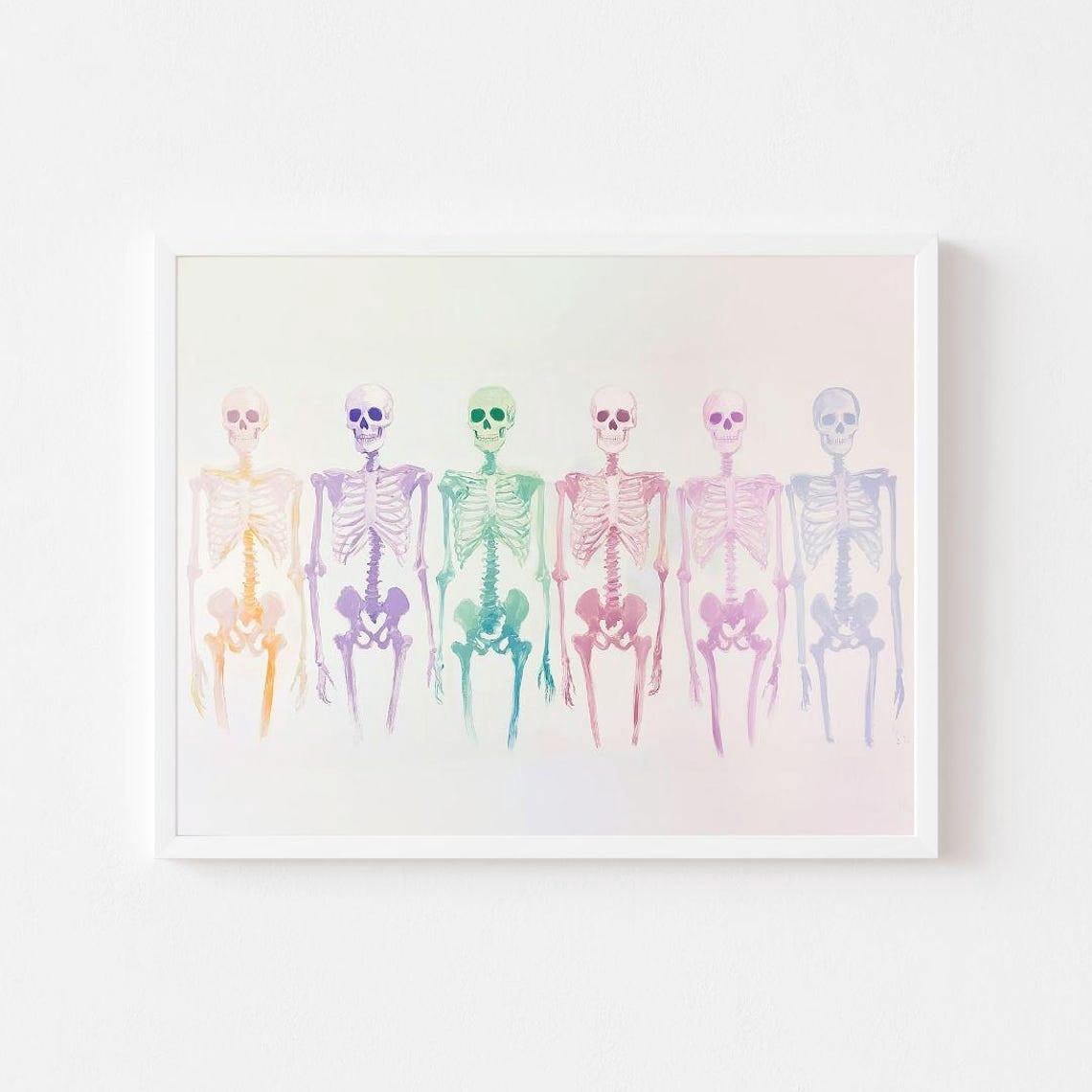 Kna Prints - Rainbow Skeletons Painting Pink Wall Art Print Colorful ...