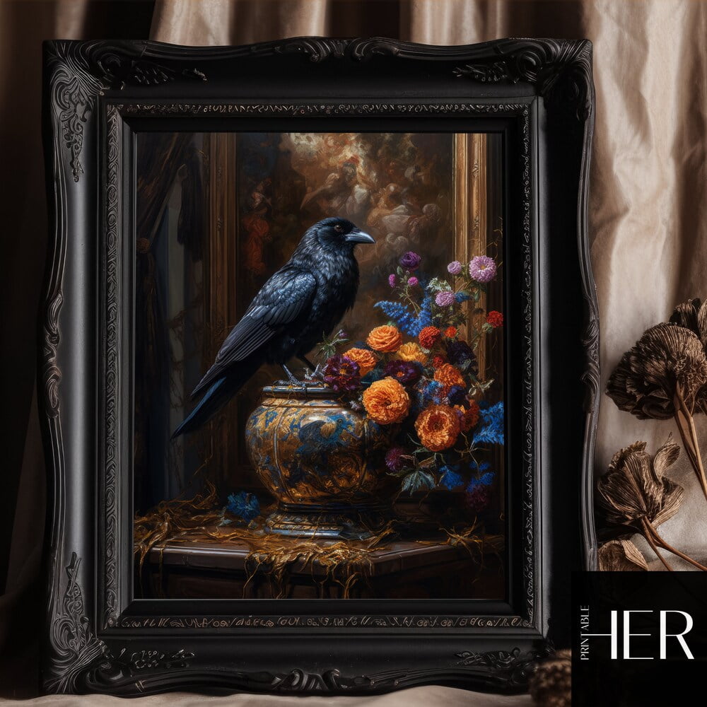 Kna Prints - Raven Vase Flowers Victorian Mansion Dark Cottagecore ...