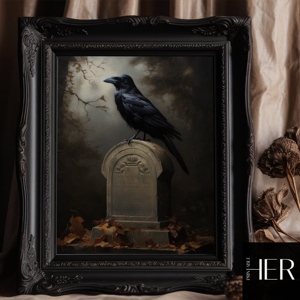Kna Prints - Raven On Weathered Gravestone Fall Victorian Mansion Dark ...