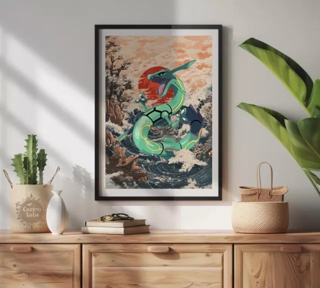 Kna Prints - Rayquaza Pokemon Poster, Japanese Mythical Art Style ...